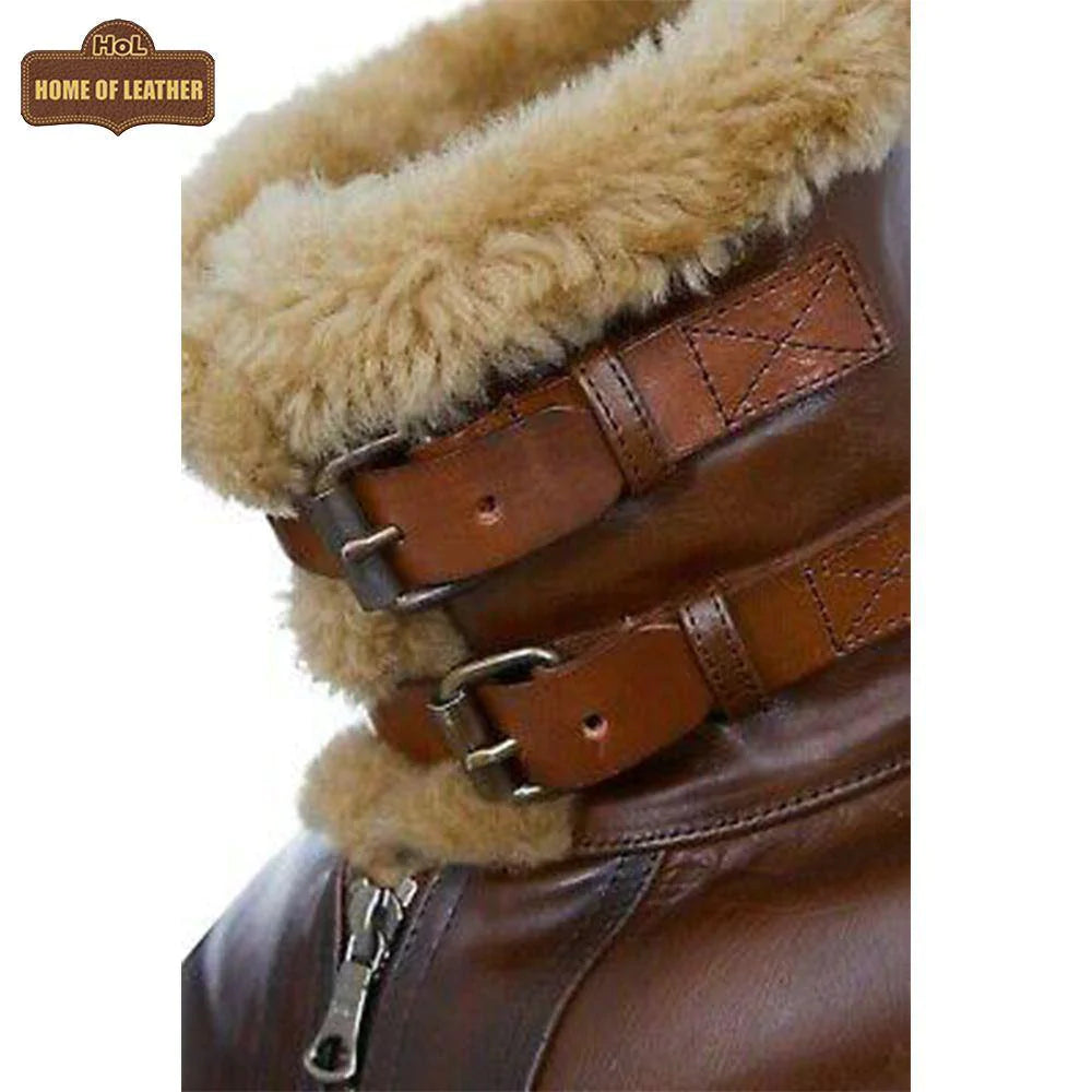 B021 Men's Real Shearling Sheepskin Leather Pilot Aviator Bomber Flyin ...